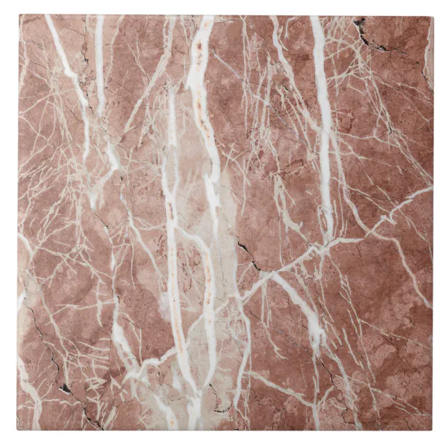 Elegant Deep Rose and White Marble Ceramic Tile | Zazzle