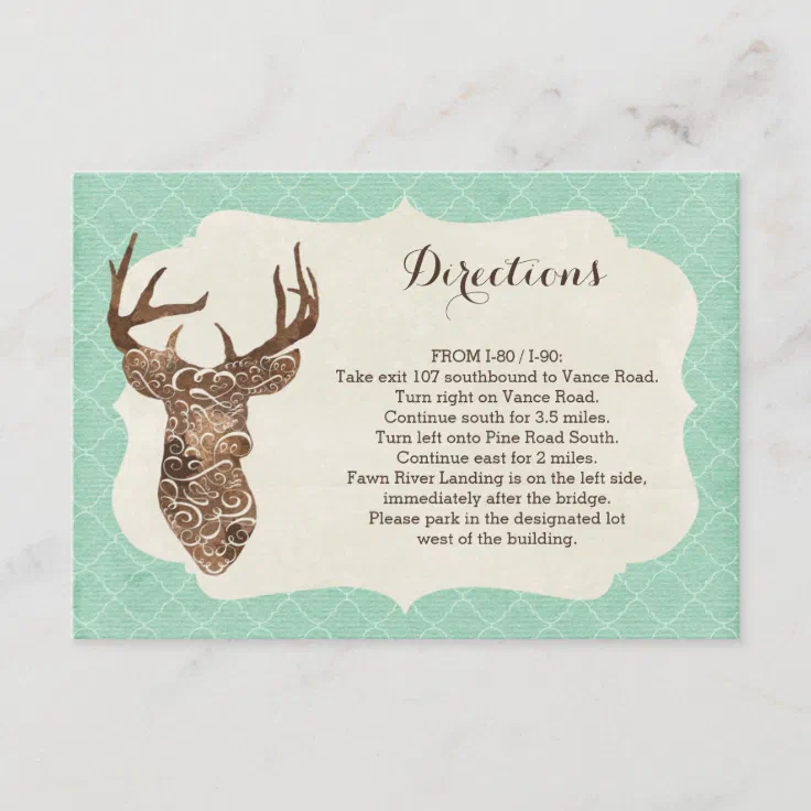 Elegant Deer Antlers Rustic Country Directions Enclosure Card | Zazzle