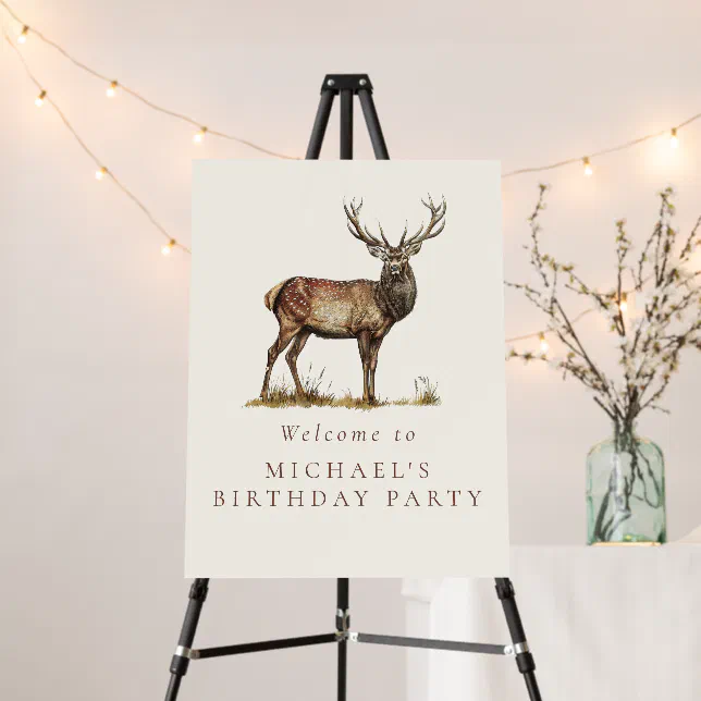 Elegant Deer Hunting Birthday Party Welcome Foam Board | Zazzle