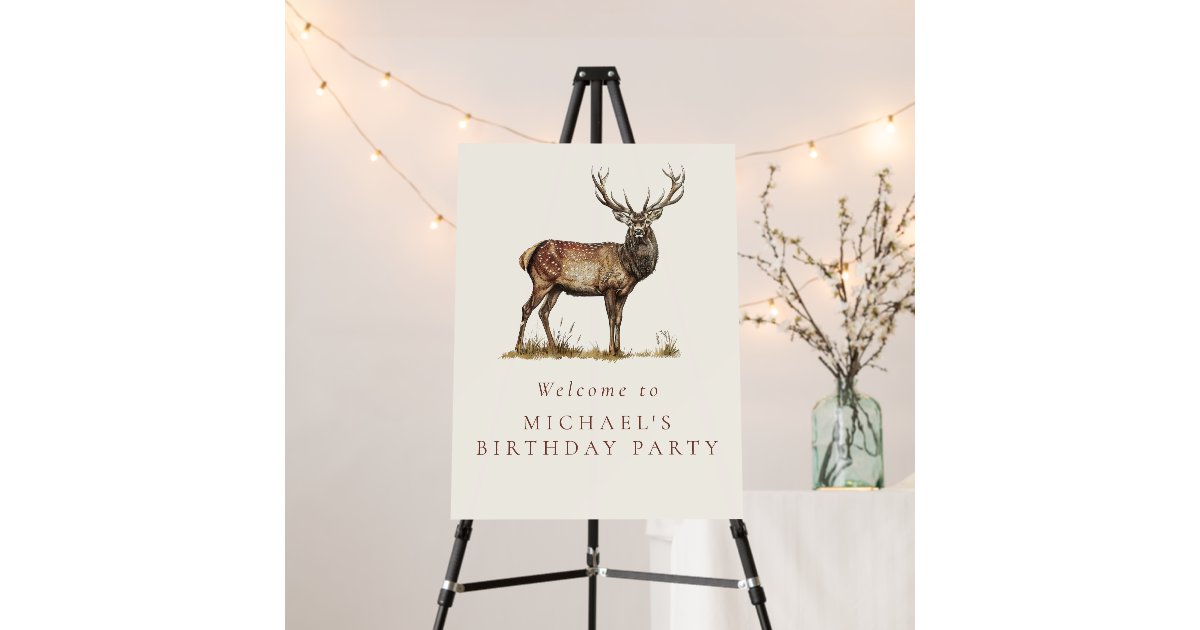 Elegant Deer Stag Hunting Birthday Party Welcome Foam Board | Zazzle