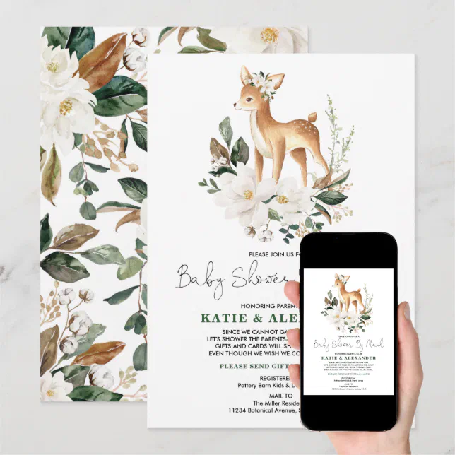 Elegant Deer Woodland Fawn Baby Shower By Mail Invitation | Zazzle