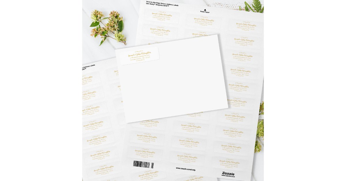 Elegant Delicate Gold Calligraphy Return Address Label | Zazzle