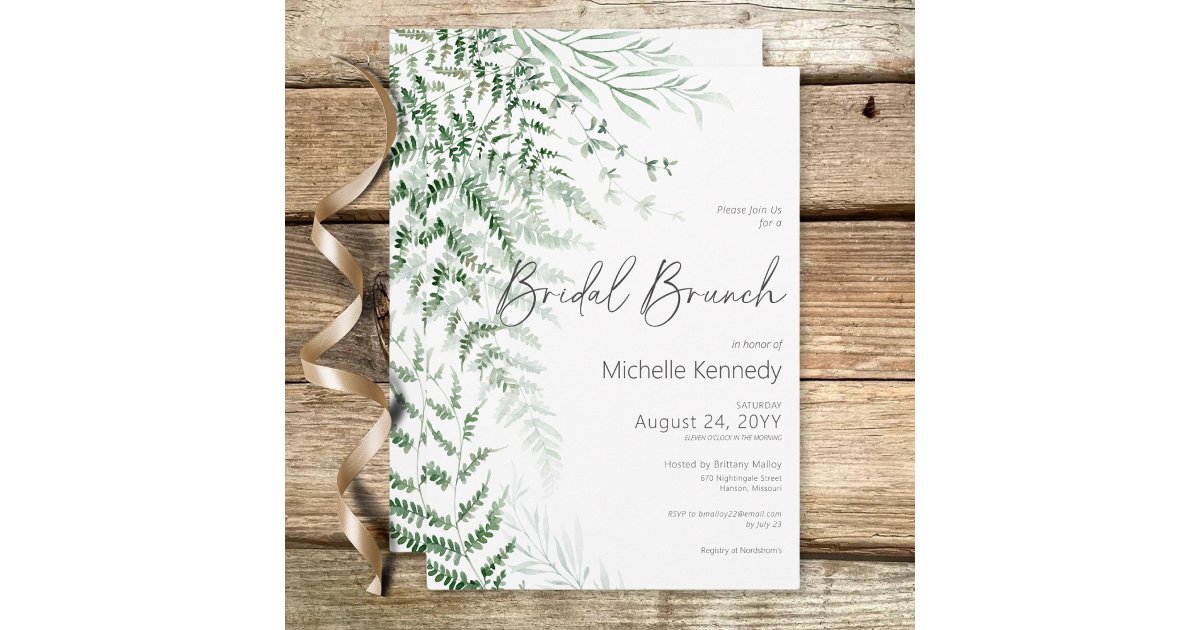 Elegant Delicate Greenery Ferns Bridal Brunch Invitation | Zazzle