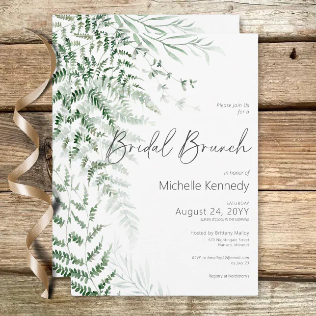 Elegant Delicate Greenery Ferns Bridal Brunch Invitation | Zazzle