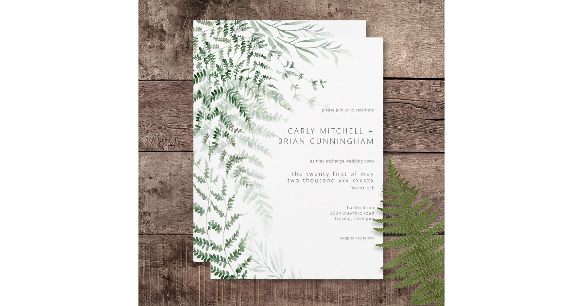 Elegant Delicate Greenery Ferns Wedding Invitation | Zazzle