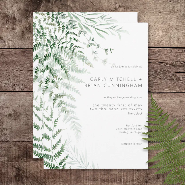 Elegant Delicate Greenery Ferns Wedding Invitation | Zazzle