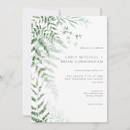 Elegant Delicate Greenery Ferns Wedding Invitation | Zazzle