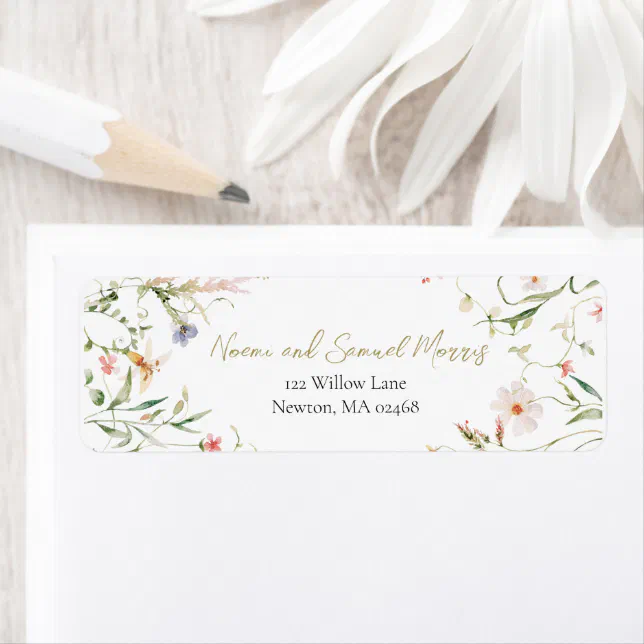 Elegant Delicate Watercolor Wildflower Wedding Label | Zazzle