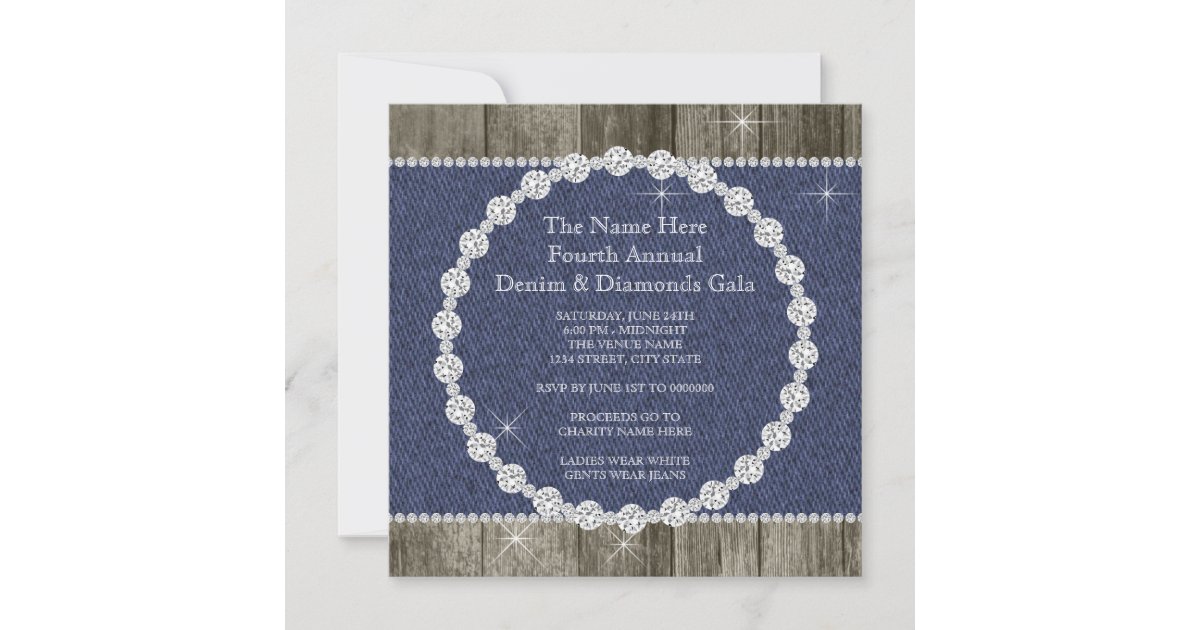 Elegant Denim and Diamonds Party Invitation | Zazzle