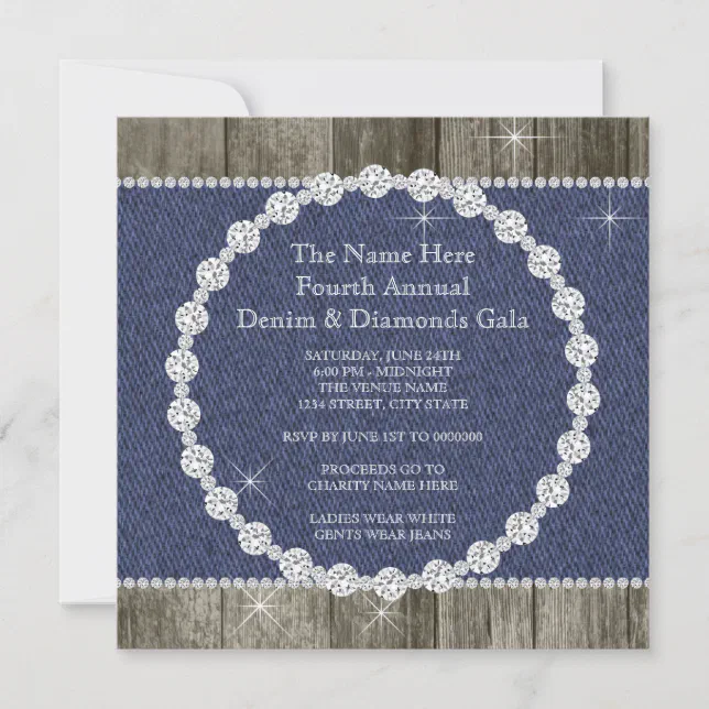 Elegant Denim and Diamonds Party Invitation | Zazzle