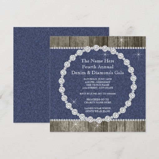 Elegant Denim and Diamonds Party Invitation | Zazzle