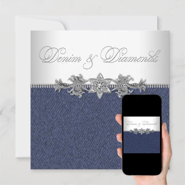 Elegant Denim and Diamonds Party Invitation | Zazzle