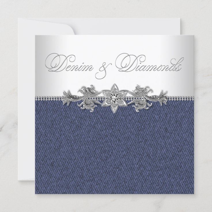 Elegant Denim and Diamonds Party Invitation | Zazzle