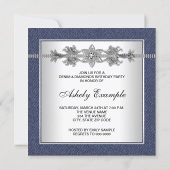Elegant Denim and Diamonds Party Invitation | Zazzle