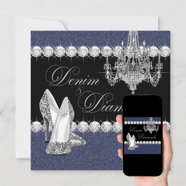 Elegant Denim and Diamonds Party Invitation | Zazzle