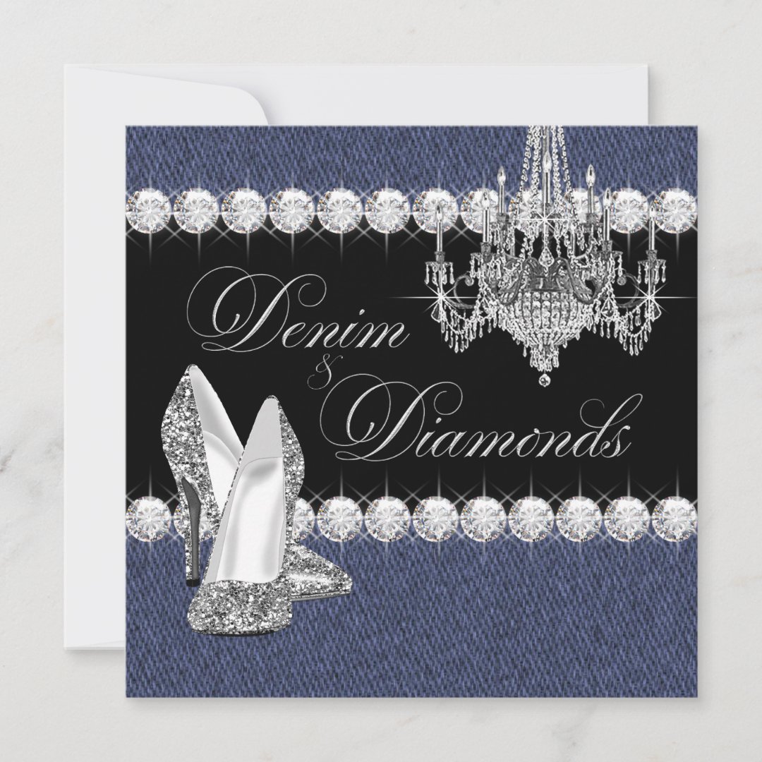 Elegant Denim and Diamonds Party Invitation | Zazzle