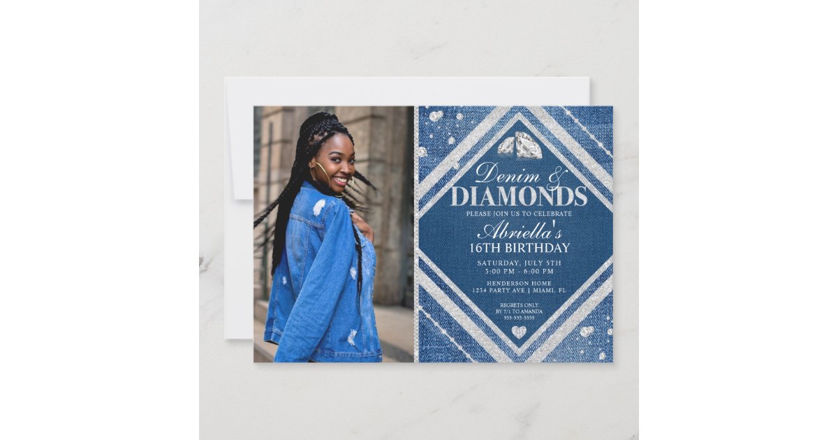 Elegant Denim and Diamonds Photo Invitation | Zazzle