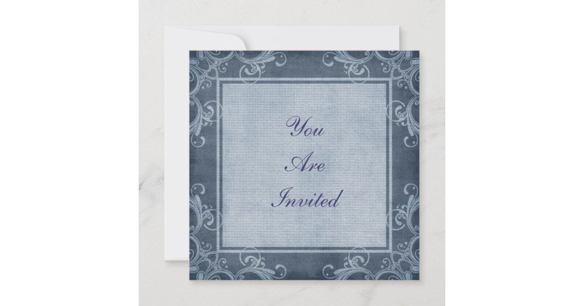 Elegant Denim Blue Embellish Border Invitation | Zazzle