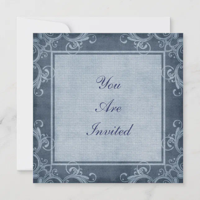 Elegant Denim Blue Embellish Border Invitation | Zazzle