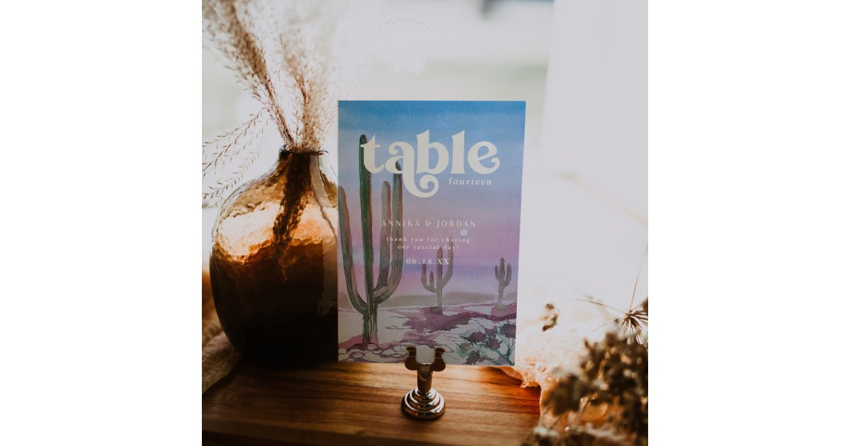 Elegant Desert | Cactus Green Personalized Wedding Table Number | Zazzle