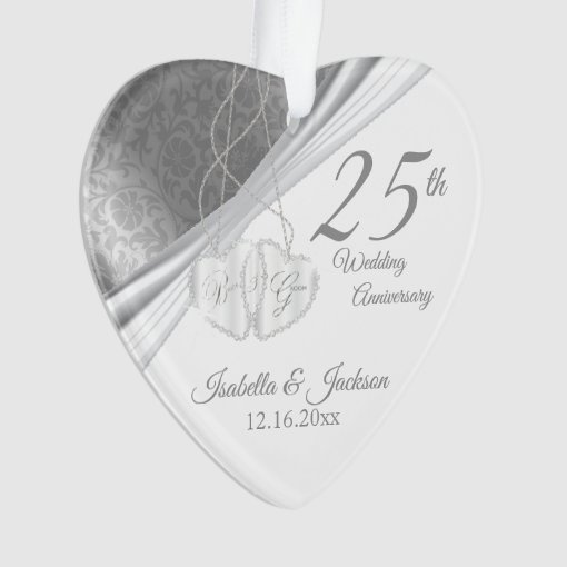 Elegant Design - 25th Silver Wedding Anniversary Ornament | Zazzle