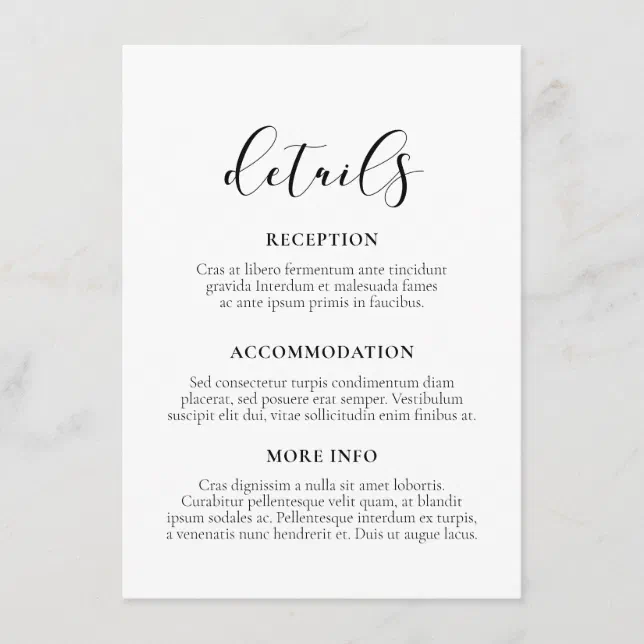 Elegant design wedding guest information card | Zazzle