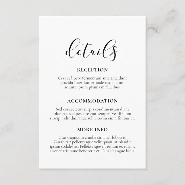 Elegant design wedding guest information card | Zazzle