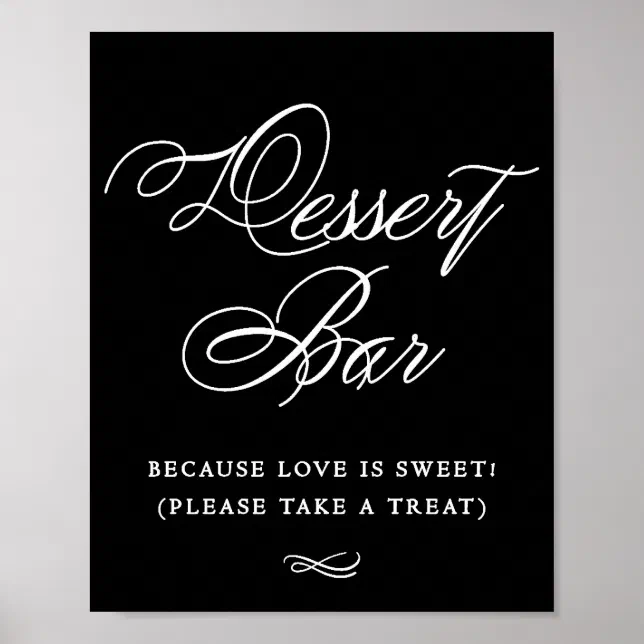 Elegant Dessert Bar White Calligraphy | Chic Table Poster | Zazzle