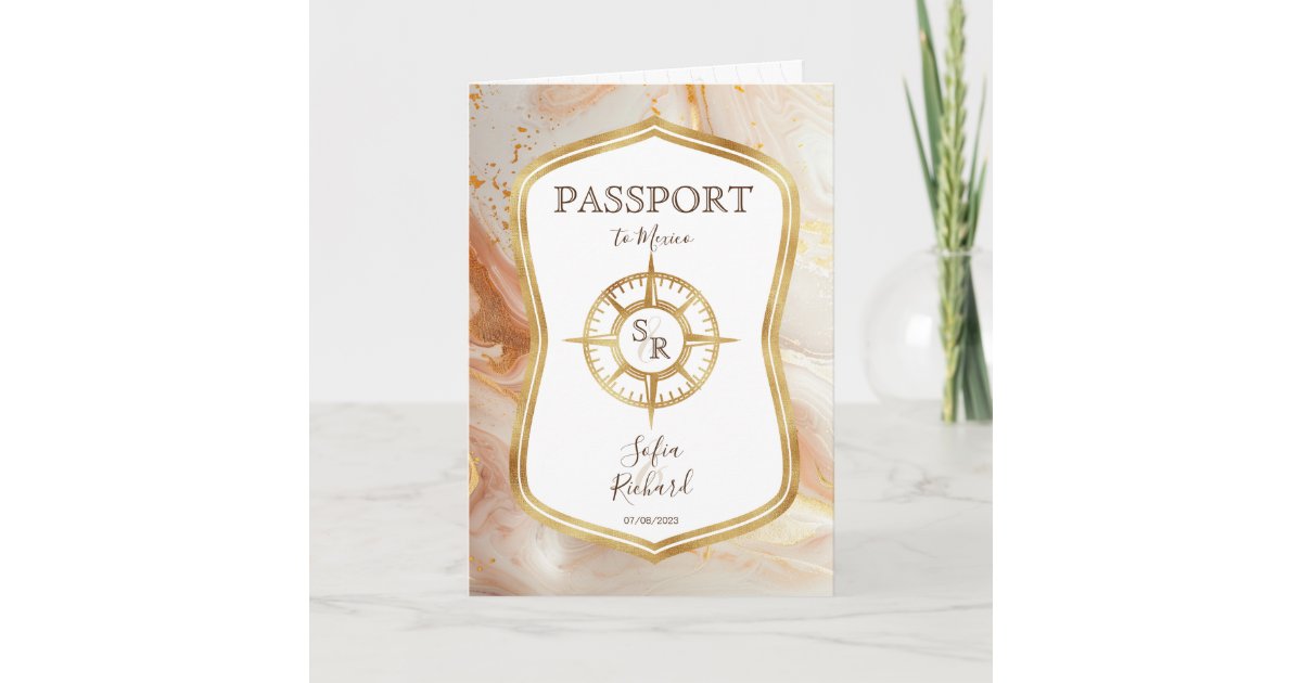 Elegant Destination Wedding Passport Compass Gold Invitation | Zazzle
