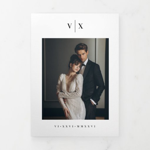 Elegant Detailed Photo Tri-Fold Wedding Invitation | Zazzle