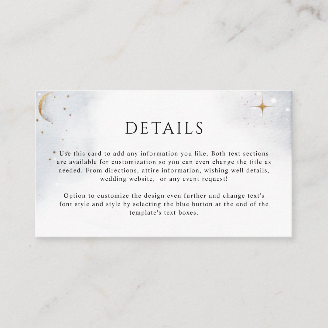 Elegant Details (Or Other) Celestial Wedding Enclosure Card | Zazzle