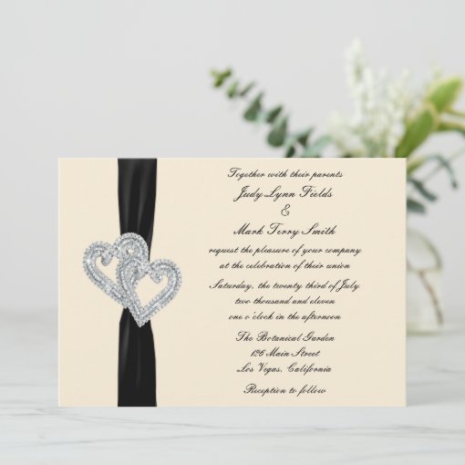 Elegant Diamond Black Ribbon Wedding Invitation | Zazzle