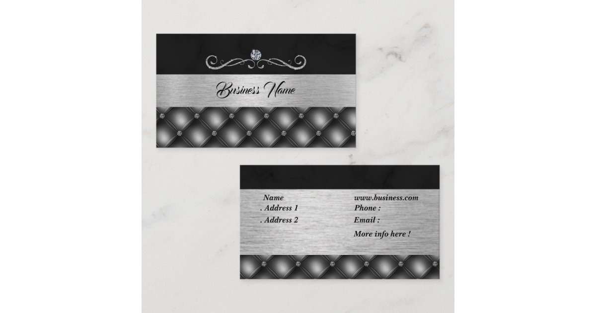 Elegant Diamond Black Silver business card | Zazzle
