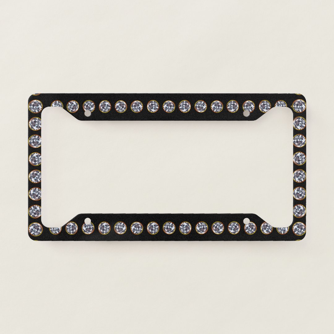 Elegant Diamond Border Bling Black Background License Plate Frame | Zazzle