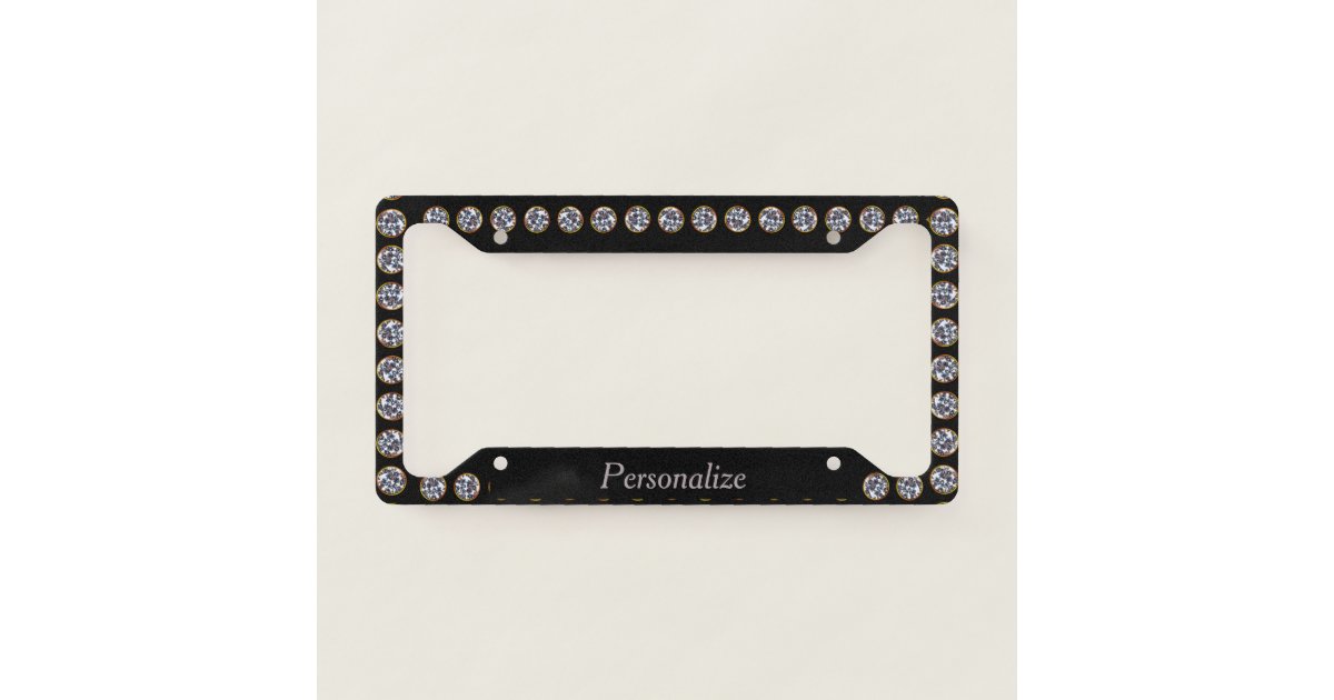 Elegant Diamond Border Bling Glam Personalized License Plate Frame | Zazzle