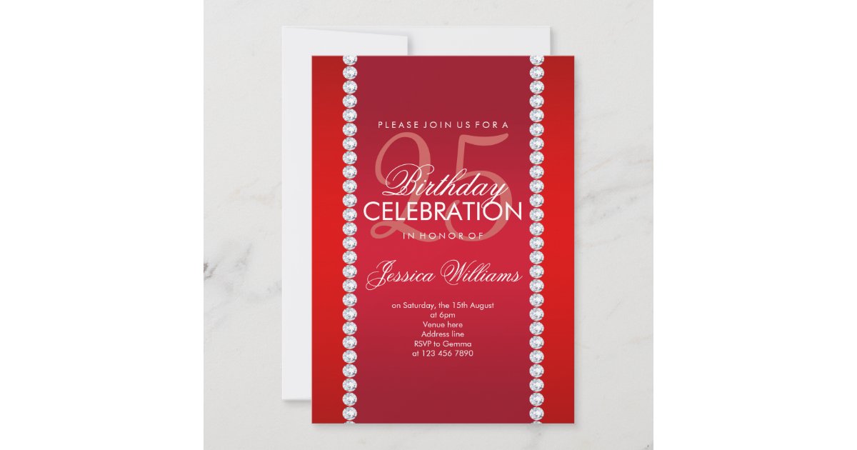 Elegant Diamond Jeweled Ruby Red Birthday Invitation | Zazzle