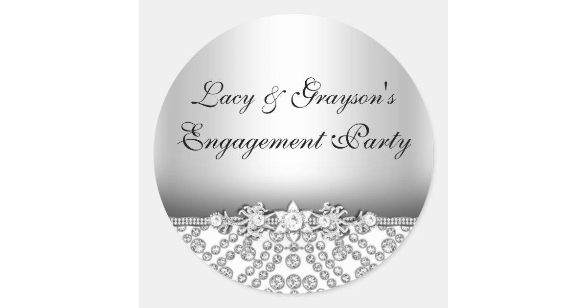 Elegant Diamond Silver Engagement Party Sticker | Zazzle