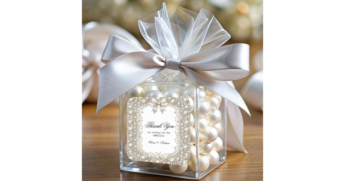 Elegant Diamonds and Pearls Bridal Shower Square Sticker | Zazzle