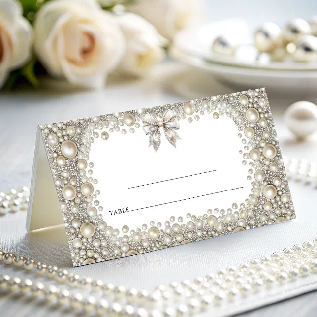 Elegant Diamonds and Pearls Wedding Place Card | Zazzle