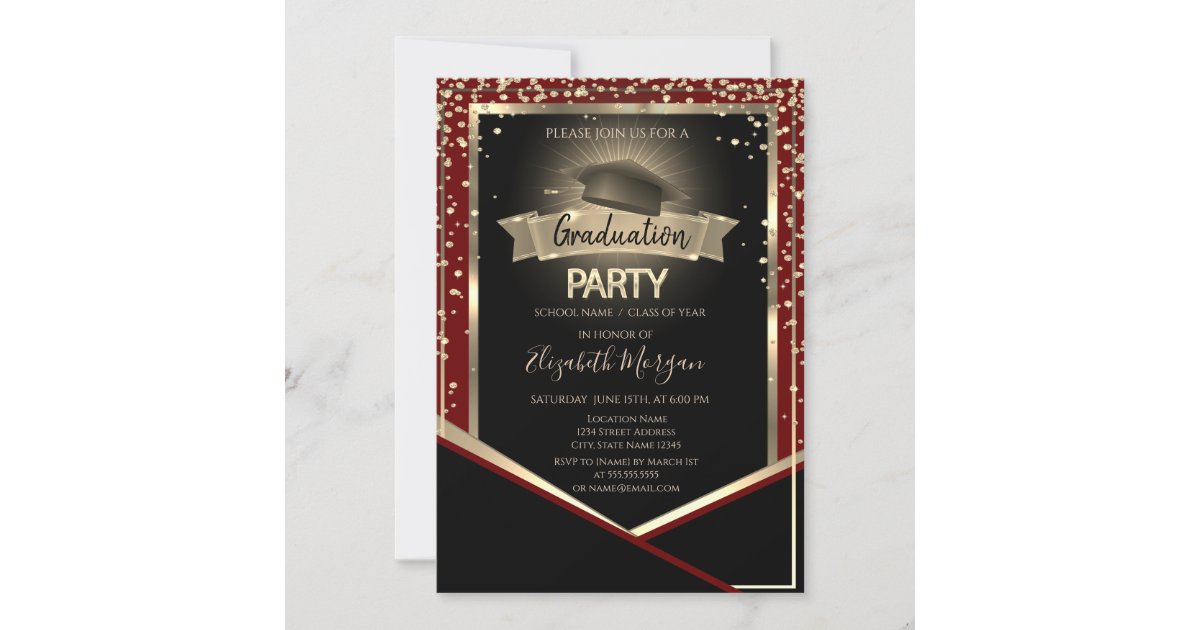 Elegant Diamonds Grad Cap Red Graduation Invitation | Zazzle