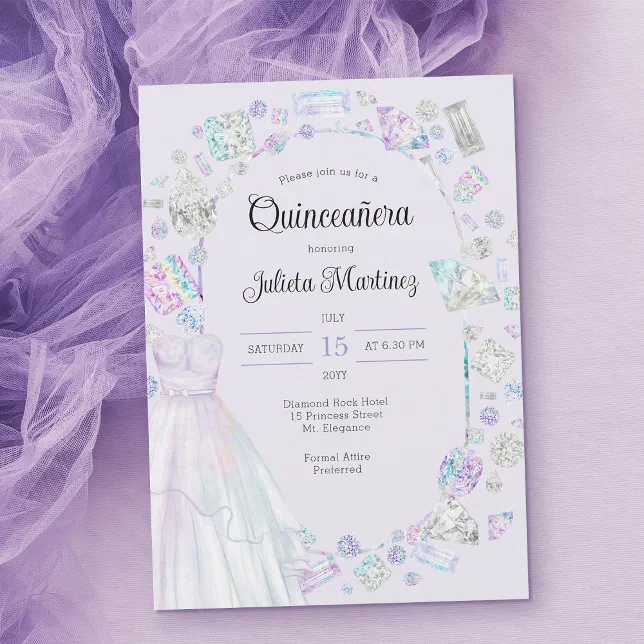 Elegant Diamonds Princess Gown Lilac Quinceanera Invitation | Zazzle