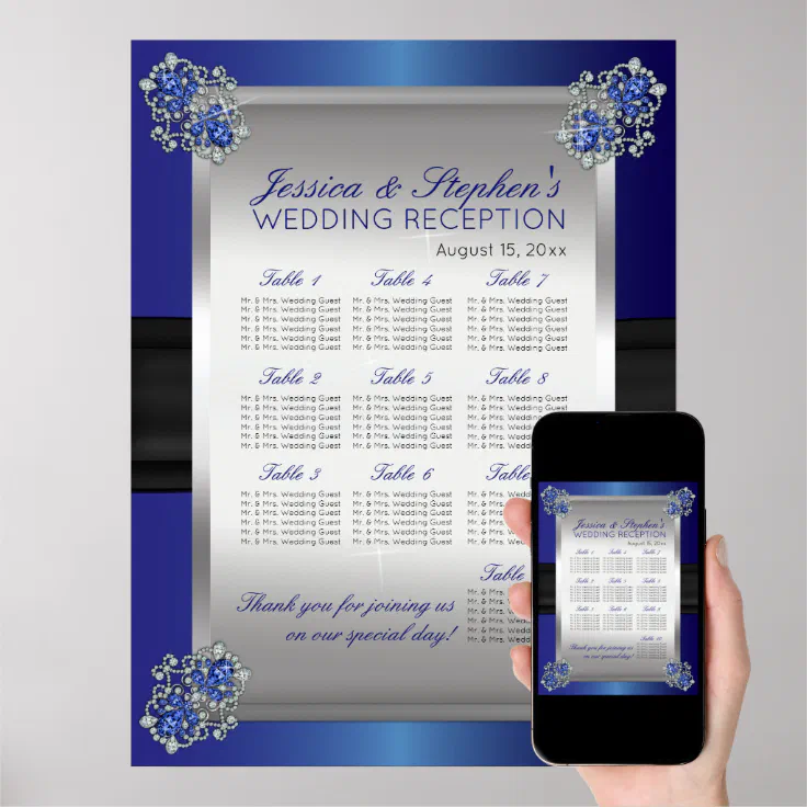 Elegant Diamonds Sapphire Wedding Seating Chart | Zazzle