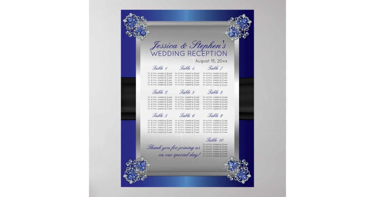 Elegant Diamonds Sapphire Wedding Seating Chart | Zazzle