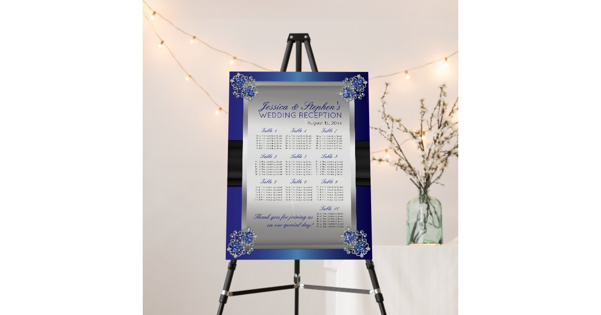 Elegant Diamonds Sapphire Wedding Seating Chart Foam Board | Zazzle
