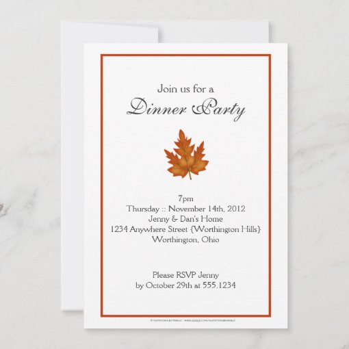 Elegant Dinner Party Invitation Autumn Leaf 5 | Zazzle