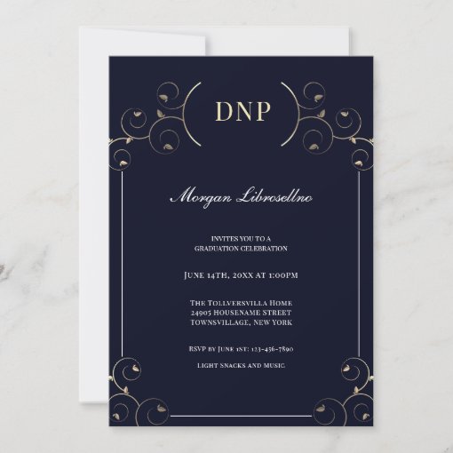 Elegant DNP degree Gold Blue Graduation Party Invitation | Zazzle