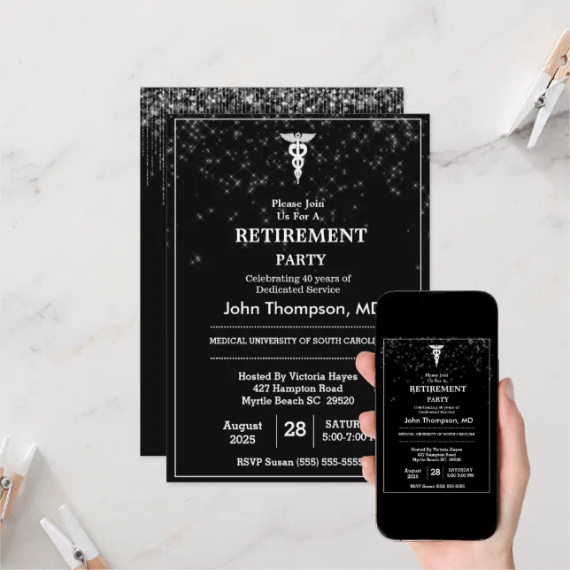 Elegant Doctor Retirement Party String Lights Invitation | Zazzle