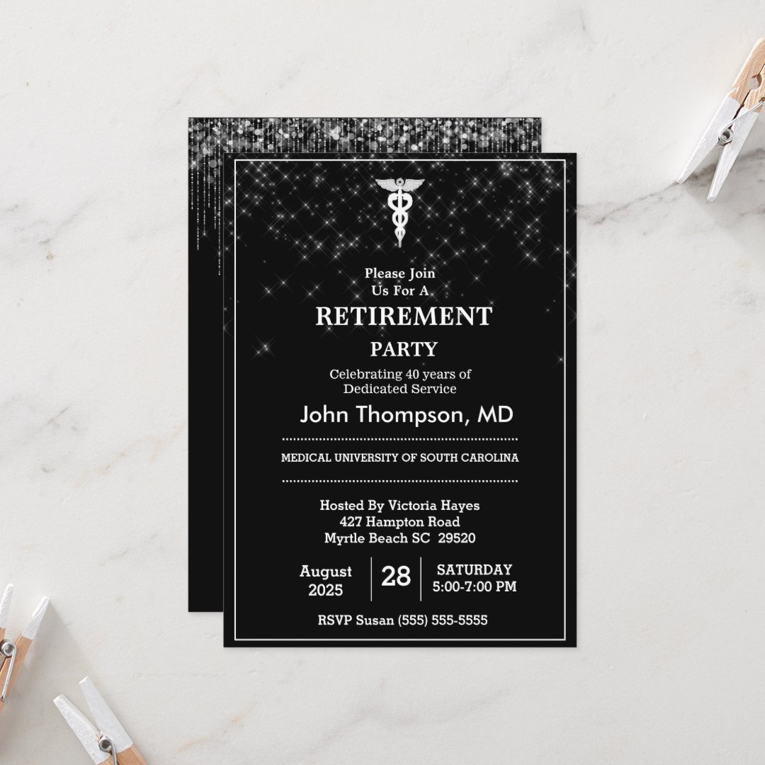 Elegant Doctor Retirement Party String Lights Invitation | Zazzle