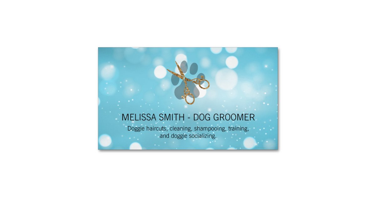 Elegant Dog Groomer | Blue Boke Business Card Magnet | Zazzle