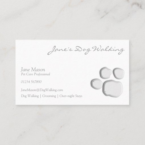 Elegant Dog Walking Paw Print Business Card | Zazzle